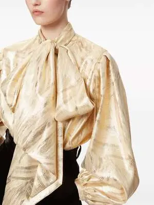 Nina Ricci Pussy-bow Foiled Blouse