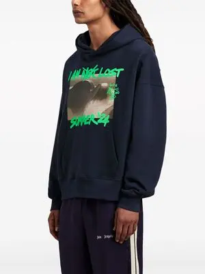 Palm Angels Graphic-print Cotton Hoodie - Blue