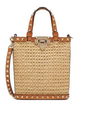 Valentino Garavani Mini Rockstud Raffia Shoulder Bag