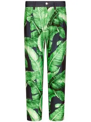 Dolce & Gabbana Leaf-print Mid-rise Straight Jeans