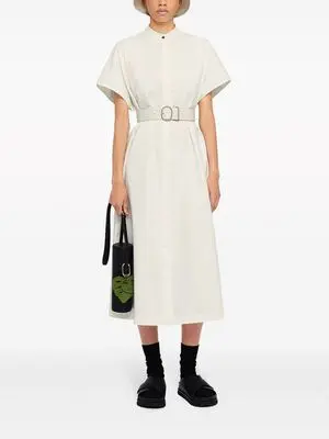 JIL SANDER Collarless Belted Shirt Dress - White
