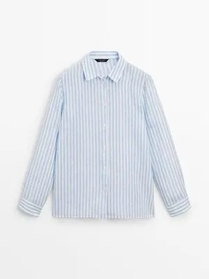 Massimo Dutti Massimo Dutti 100% Linen Striped Shirt - Blue