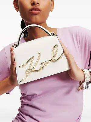 Karl Lagerfeld Small K/signature Leather Cross Body Bag - White