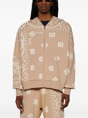 Rhude Bandana Knit Zip-front Hoodie - Neutrals