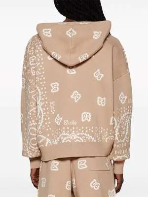 Rhude Bandana Knit Zip-front Hoodie - Neutrals