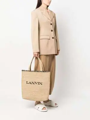 LANVIN Logo-embroidered Raffia Tote - Neutrals