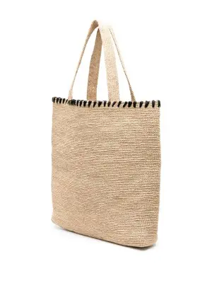 LANVIN Logo-embroidered Raffia Tote - Neutrals