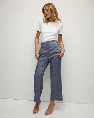 Veronica Beard Aubrie Linen Pant Blue - Blue Melange
