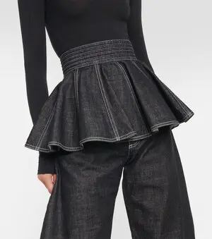 Alaïa Peplum Denim Mini Skirt With Belt