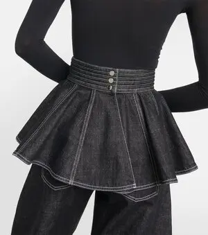 Alaïa Peplum Denim Mini Skirt With Belt