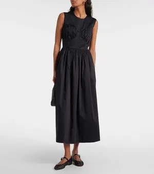 Tove Delphine Gathered Cotton-blend Midi Dress - Black