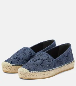 Gucci Gg Crystal-Embellished Denim Espadrilles - Blue  display picture 3