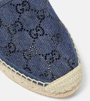 Gucci Gg Crystal-Embellished Denim Espadrilles - Blue  display picture 1