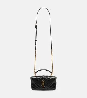 Saint Laurent College Mini Metalassé Leather Shoulder Bag - Black