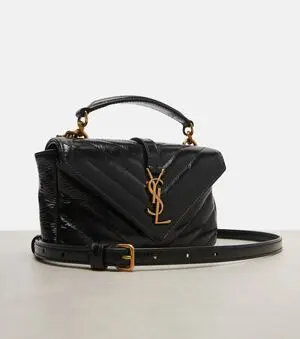 Saint Laurent College Mini Metalassé Leather Shoulder Bag - Black