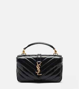 Saint Laurent College Mini Metalassé Leather Shoulder Bag - Black