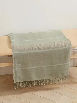 Brunello Cucinelli Fringed Striped Metallic Linen-blend Blanket