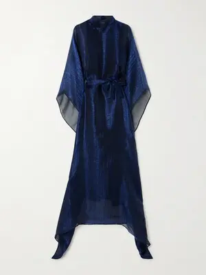 TALLER MARMO Oceano Belted Asymmetric Metallic Organza Turtleneck Gown