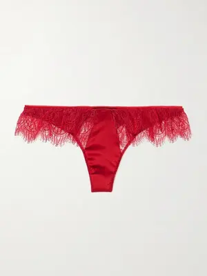 Kiki De Montparnasse Camaret Lace-trimmed Stretch-silk Thong - Red