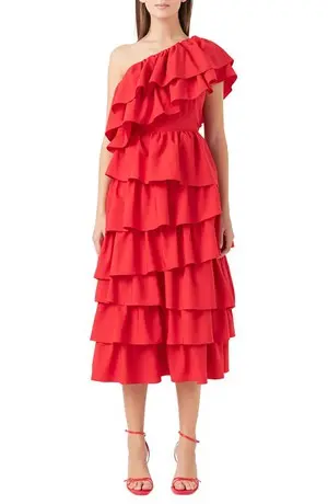 Women's Ruffled Off-the-Shoulder Midi Dresses
