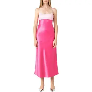 Endless Rose Colorblock Satin Midi Dress