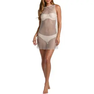 L'Agence Angela Sheer Mesh Cover-up Dress - Champagne