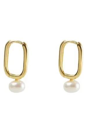 Argento Vivo Freshwater Pearl Drop Hoop Earrings - Gold/silver