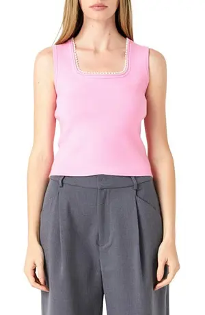 Endless Rose Imitation Pearl Trim Knit Tank