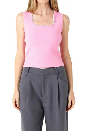 Endless Rose Imitation Pearl Trim Knit Tank