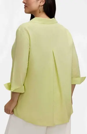 Foxcroft Agnes Three-quarter Sleeve Linen-blend Top - Limoncello