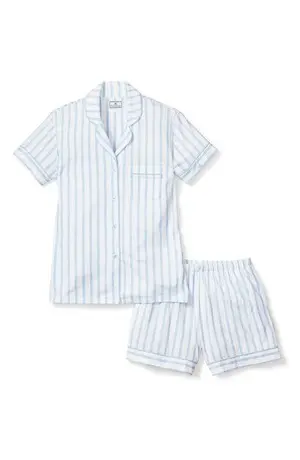 PETITE PLUME Stripe Classic Pima Cotton Short Sleeve Short Pajamas - White