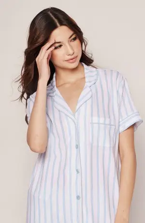 PETITE PLUME Stripe Classic Pima Cotton Short Sleeve Short Pajamas - White