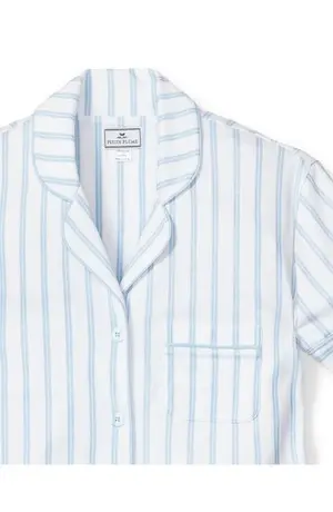 PETITE PLUME Stripe Classic Pima Cotton Short Sleeve Short Pajamas - White