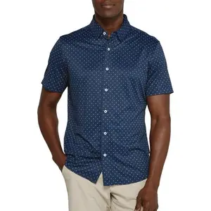 7 Diamonds Alfie Dot Print Short Sleeve Performance Button-up Shirt - Navy