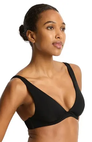 SEA LEVEL Essentials Longline Triangle Bikini Top - Black