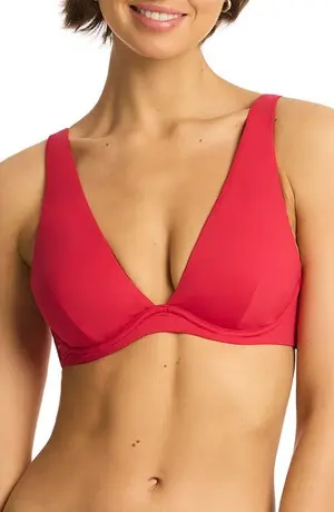SEA LEVEL Sea Level Essentials Longline Triangle Bikini Top Red