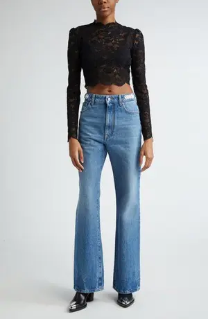 Rabanne Long Sleeve Stretch Lace Crop Top