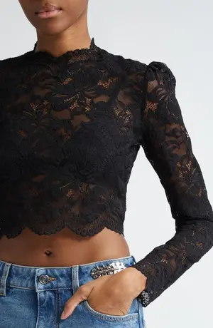 Rabanne Long Sleeve Stretch Lace Crop Top