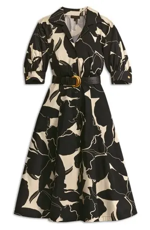 Donna Karan New York Floral Stretch Cotton Midi Shirt Dress