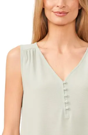 CECE DUPRAZ Half Placket Sleeveless Top - Light Sage Green