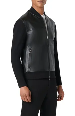 Bugatchi Leather Front Zip-up Cardigan