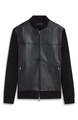 Bugatchi Leather Front Zip-up Cardigan