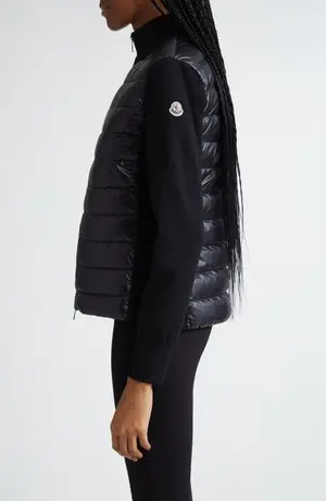 Moncler Quilted Nylon And Virgin Wool Knit Cardigan - Black