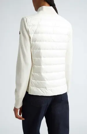 Moncler Quilted Nylon And Virgin Wool Knit Cardigan - White