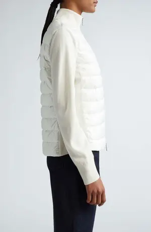 Moncler Quilted Nylon And Virgin Wool Knit Cardigan - White