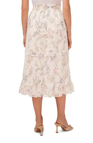 CECE DUPRAZ Floral Print Chiffon Midi Skirt