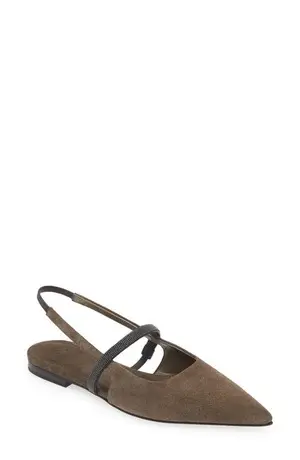Brunello Cucinelli Pointed Toe Slingback Sandal - Medium Brown