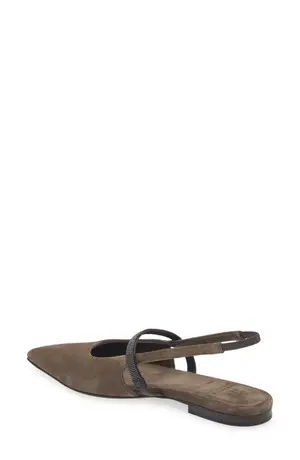 Brunello Cucinelli Pointed Toe Slingback Sandal - Medium Brown