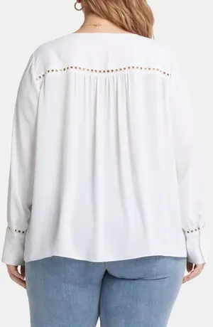 NYDJ Lilana Circle Trim Peasant Top - Optic White
