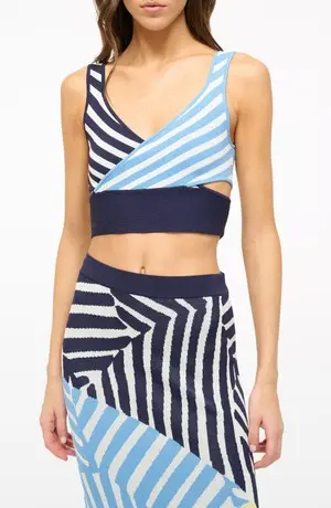 Staud Trenton Wrap Front Cutout Crop Sweater Tank